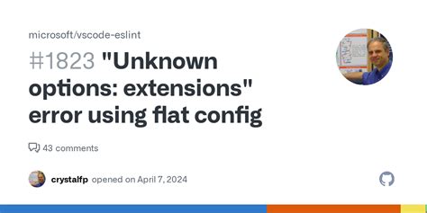 Unknown Options Extensions Error Using Flat Config · Issue 1823