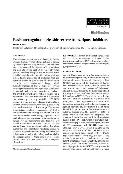 Pdf Resistance Against Nucleoside Reverse Transcriptase Inhibitors