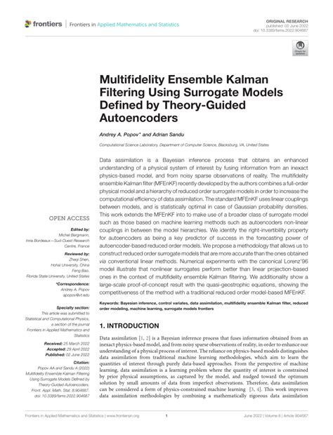Pdf Multifidelity Ensemble Kalman Filtering Using Surrogate Models Defined By Theory Guided