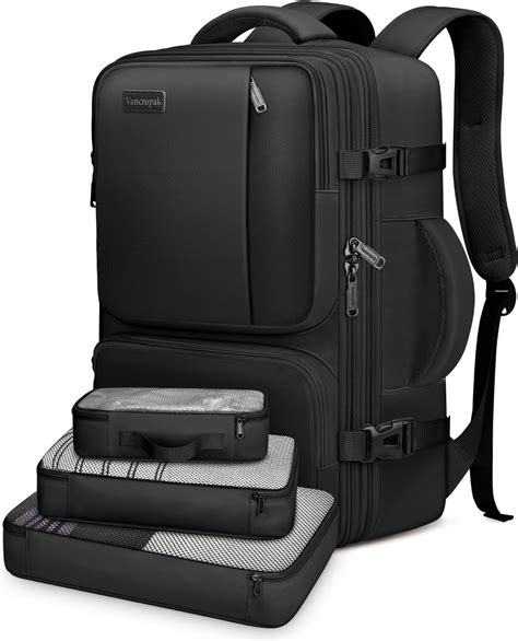 Vancropak 45l Expandable Carry On Travel Backpack With 3 Packing Cubes