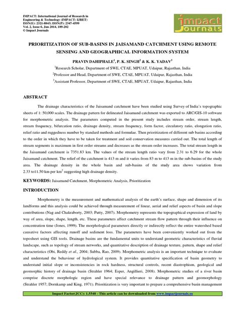 eng morphometric analysis of sub basins in jaisamand catchment using