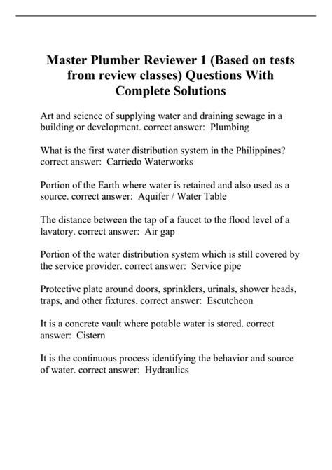 Master Plumber Reviewer 1 Based On Tests From Review Classes
