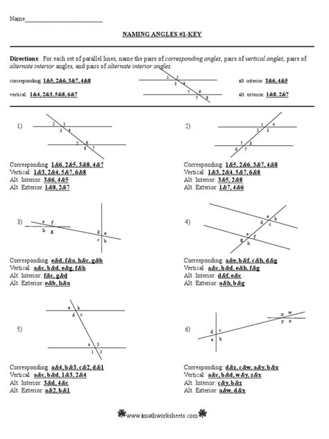 Identifying Angles 1 Key Download Free Pdf Geometry Elementary Geometry