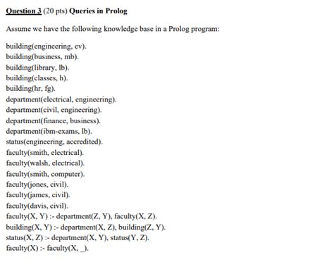 Question 3 20 Pts Queries In Prolog Assume We Have