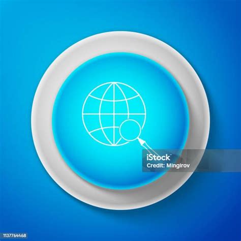 파란색 배경에 고립 된 글로브 아이콘 돋보기 세계를 분석 합니다 글로벌 검색 기호입니다 원 파란색 버튼을 클릭 합니다 벡터 일러스트 0명에 대한 스톡 벡터 아트 및 기타