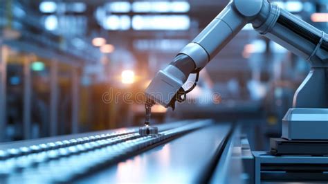 Advanced Robotic Arm In Modern Factory Assembly Line Automation Concept Conveyor Belt On A