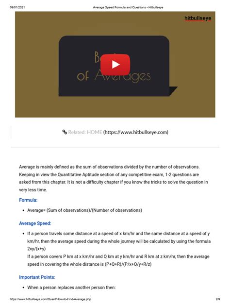 Average Speed Formula And Questions Hitbullseye Pdf Speed Average