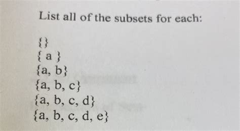 List All Of The Subsets For Each A Ab Abc Abcd Abcde Math