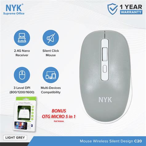Jual Nyk Mouse C20 Wireless Silent Light Grey Shopee Indonesia