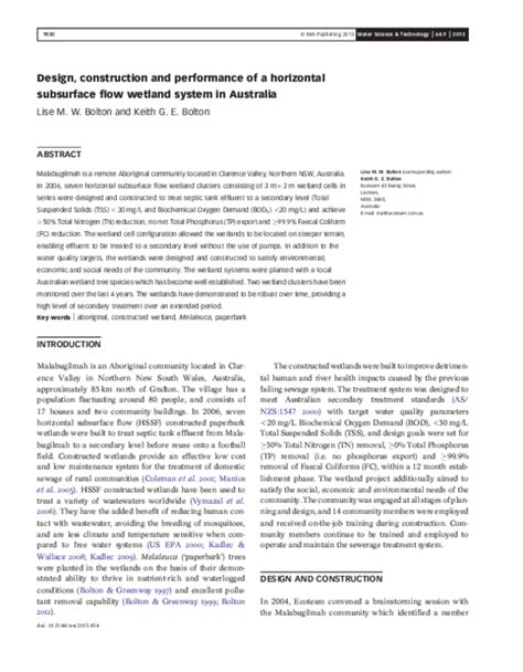 Pdf Design Construction And Performance Of A Horizontal Subsurface