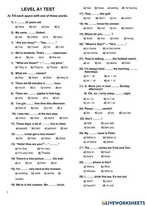 Placement Test English As A Second Language Esl Activity Artofit