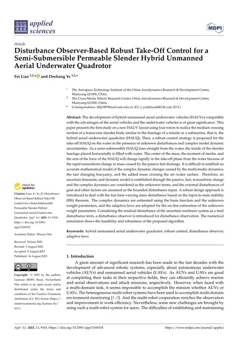 Pdf Disturbance Observer Based Robust Take Off Control For A Semi Submersible Permeable