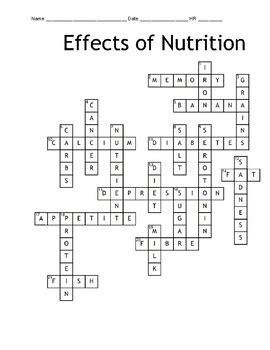 Health Nutrition Crossword Puzzle By The Teaching Treasures Tpt