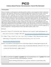 NURS PICO Docx PICO Evidence Based Practice Clinical Question Search Plan Worksheet