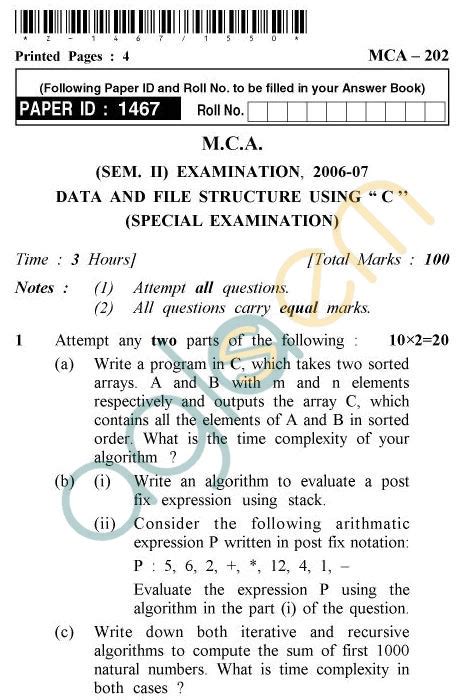 aktu mca question papers mca 202 data and file structure using c