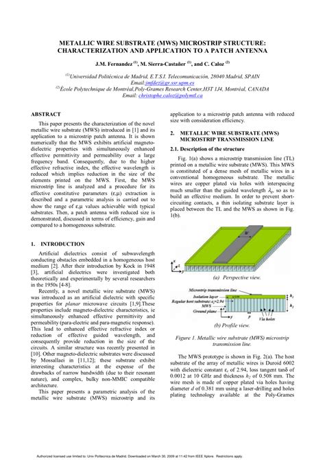 Pdf Metallic Wire Substrate Mws For Miniaturization In Planar Microwave Applications