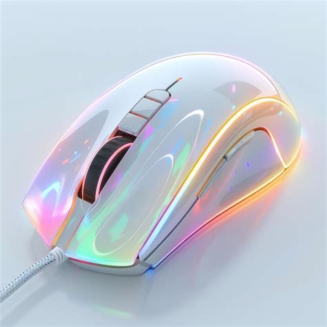Sleek White Gaming Mouse With Frosted Glass Finish And Rainbow Illumination Premium Ai