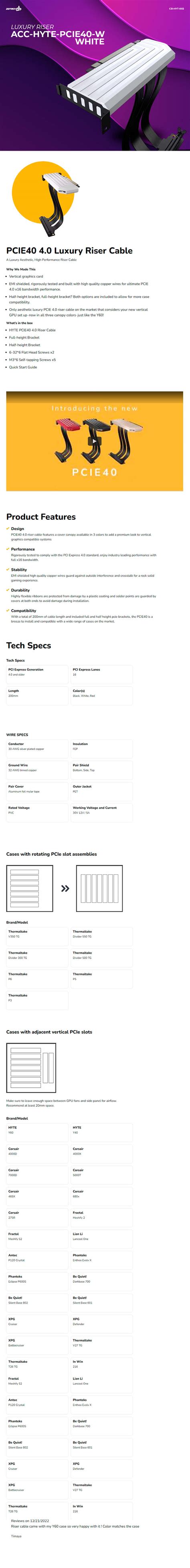 Cable Riser De Lujo Hyte Pcie40 40 Color Blanco Acc Hyte Pcie40 W