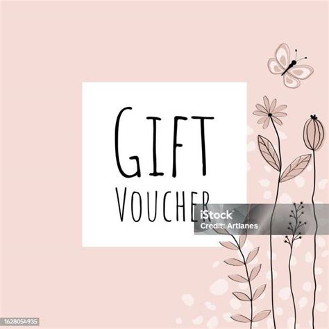 상품권 장미 톤의 사랑스럽게 그려진 꽃과 나비가 있는 쿠폰 고객 참여에 대한 스톡 벡터 아트 및 기타 이미지 고객 참여 광고 꽃 식물 Istock