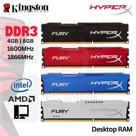 {stok Tersedia} Kingston Hyperx Fury Ddr3 1600mhz 1866mhz 4gb 8gb Ram Gaming Desktop Pc Shopee