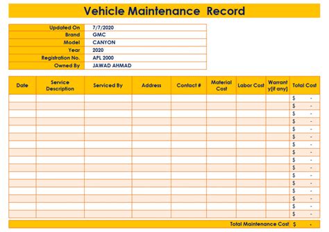 Fleet Management Excel Template