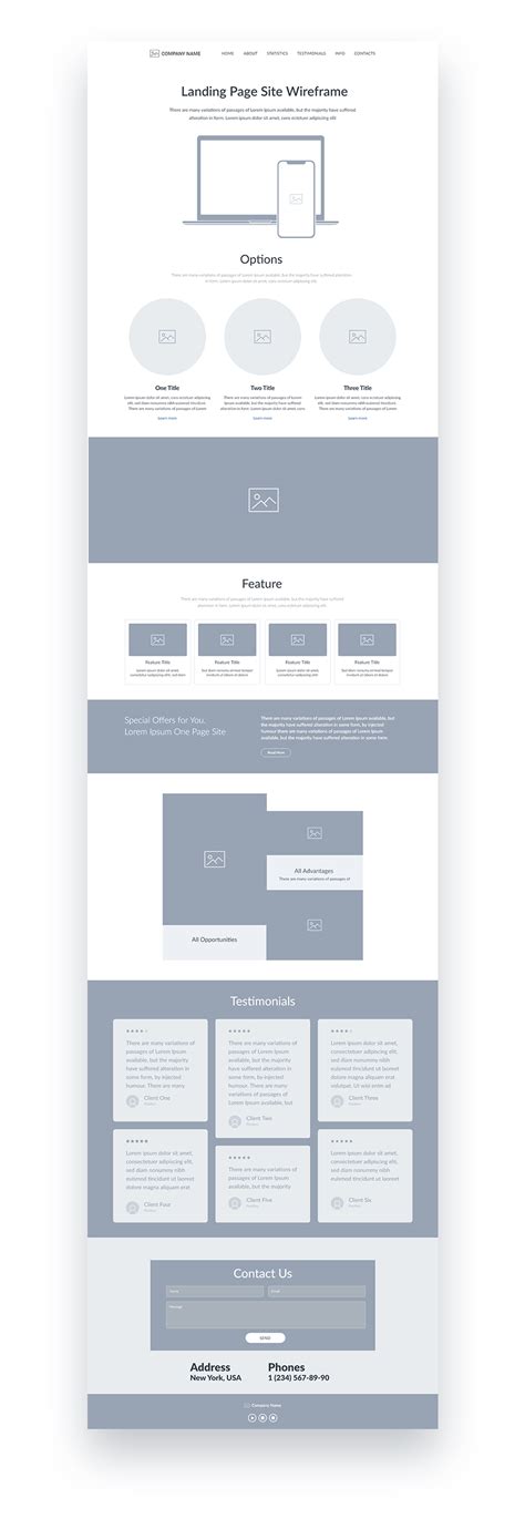 Landing Page Wireframe Light And Dark Theme