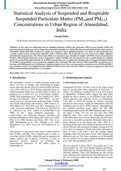 Pdf Statistical Analysis Of Suspended And Respirable Suspended Particulate Matter Pm10and Pm2
