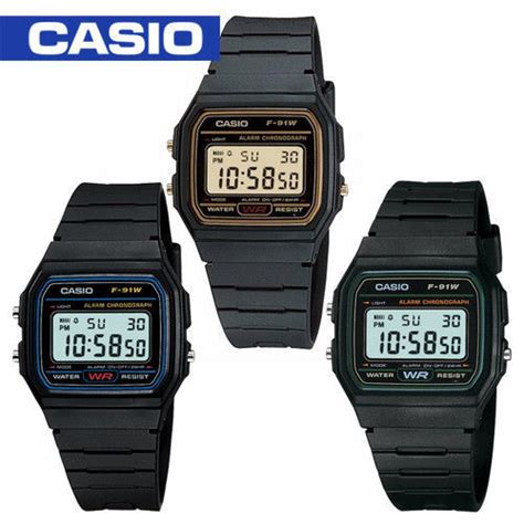 Casio Digital นาฬิกาข้อมือผู้ชาย ผู้หญิง สายเรซิน รุ่น F 91wหน้าปัดน้ำเงิน ของแท้ ประกัน1ปี