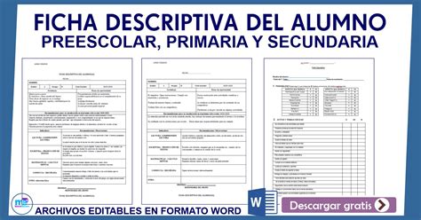 Ficha Descriptiva Del Alumno Para Preescolar Primaria Y Secundaria En