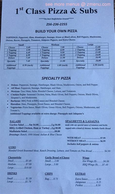 Online Menu Of 1st Class Pizza Restaurant Anniston Alabama 36201 Zmenu