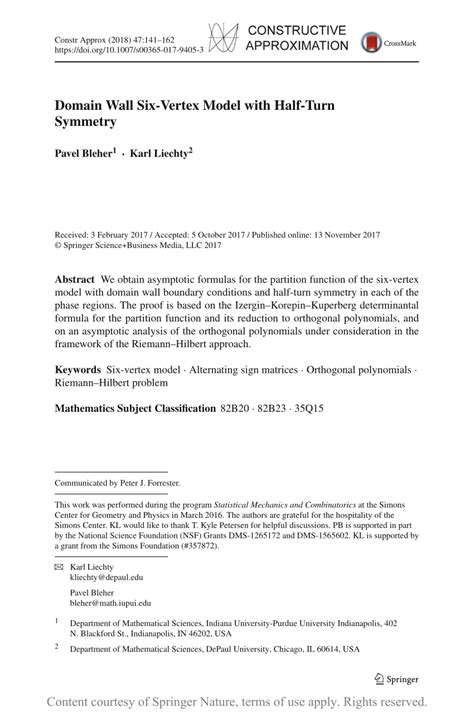 domain wall six vertex model with half turn symmetry request pdf
