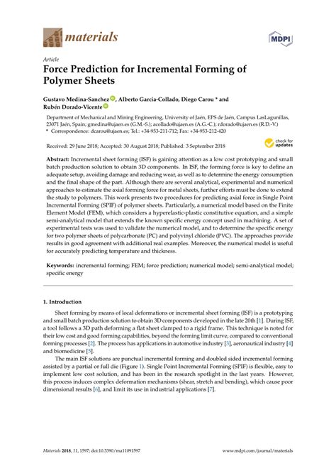 Pdf Force Prediction For Incremental Forming Of Polymer Sheets