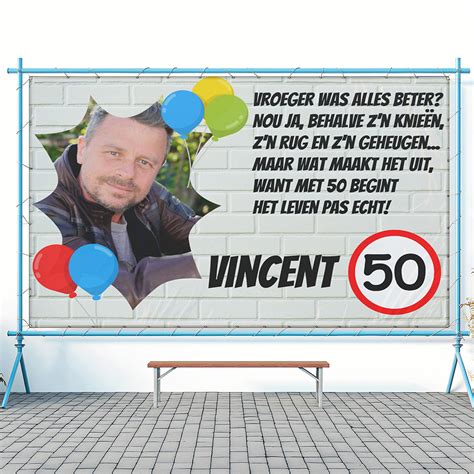 Spandoek 50 Jaar Met Eigen Tekst Muursticker4sale