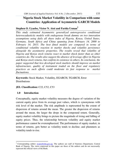 Pdf Nigeria Stock Market Volatility In Comparison With Some Countries Application Of