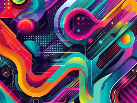 Abstract Colorful Geometric Pattern With Curved Shapes And Lines On A Dark Background Premium