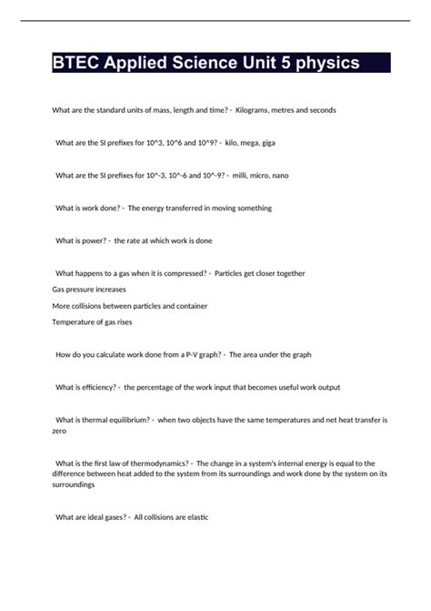 BTEC Applied Science Unit 5 Physics BTEC Applied Science Stuvia US