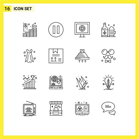 User Interface Pack Of 16 Basic Outlines Of Box Wedding Dress Tv Women Ireland Editable Vector