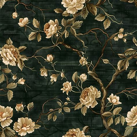 Dark Green Vintage Botanical Wallpaper Peel And Stick Floral Wallpaper