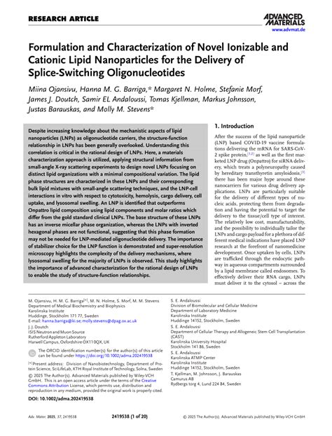 Pdf Formulation And Characterization Of Novel Ionizable And Cationic Lipid Nanoparticles For