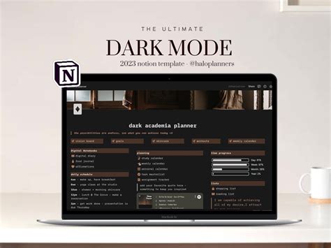 notion dashboard 2024 notion template dark academia dark mode