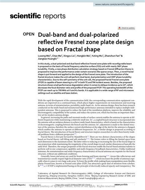 Pdf Dual Band And Dual Polarized Reflective Fresnel Zone Plate Design Based On Fractal Shape