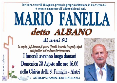 Funerali E Annunci Funebri A Alatri Mario Fanella Funer24