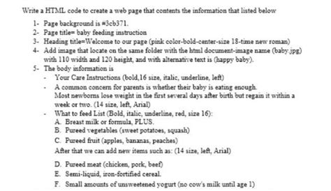 Solved Write A HTML Code To Create A Web Page That Contents Chegg