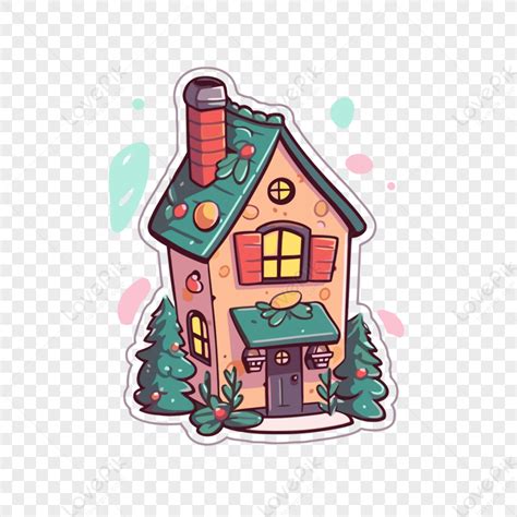 Ffdhbtt 크리스마스 집 스티커 만화 일러스트 장식 인쇄 디자인 클립 아트 벡터 상표 리스트 Png 일러스트 무료 다운로드 Lovepik