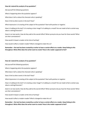 Developing Quotation Analysis Exploding A Quotation Teaching Resources