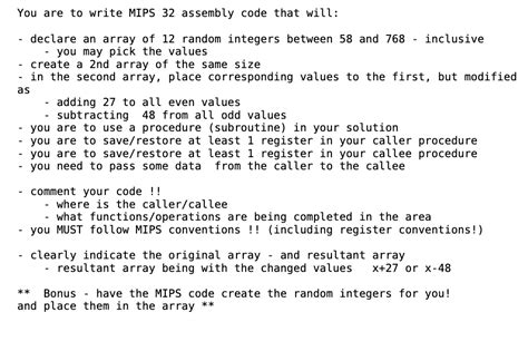 Solved Have The Mips Code Create The Random Integers For