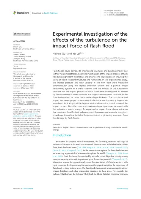 Pdf Experimental Investigation Of The Effects Of The Turbulence On The Impact Force Of Flash Flood