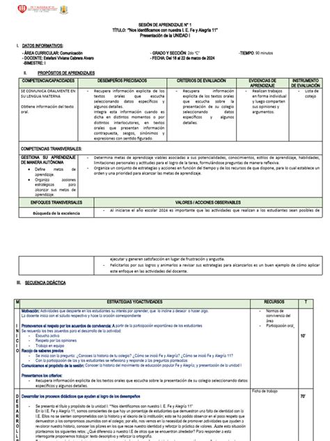 2do SesiÓn De Aprendizaje 1 Unidad1 Final Pdf Aprendizaje Evaluación