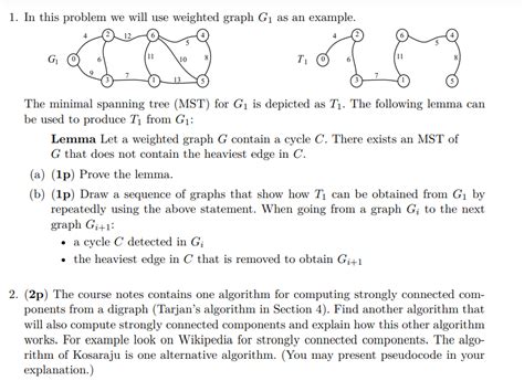 solved 1 in this problem we will use weighted graph g1 as