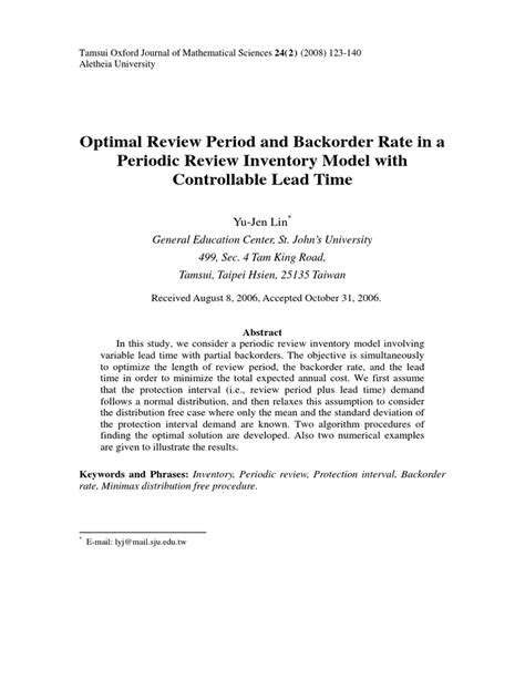 Periodic Review Inventory Model With Pdf Normal Distribution Pi